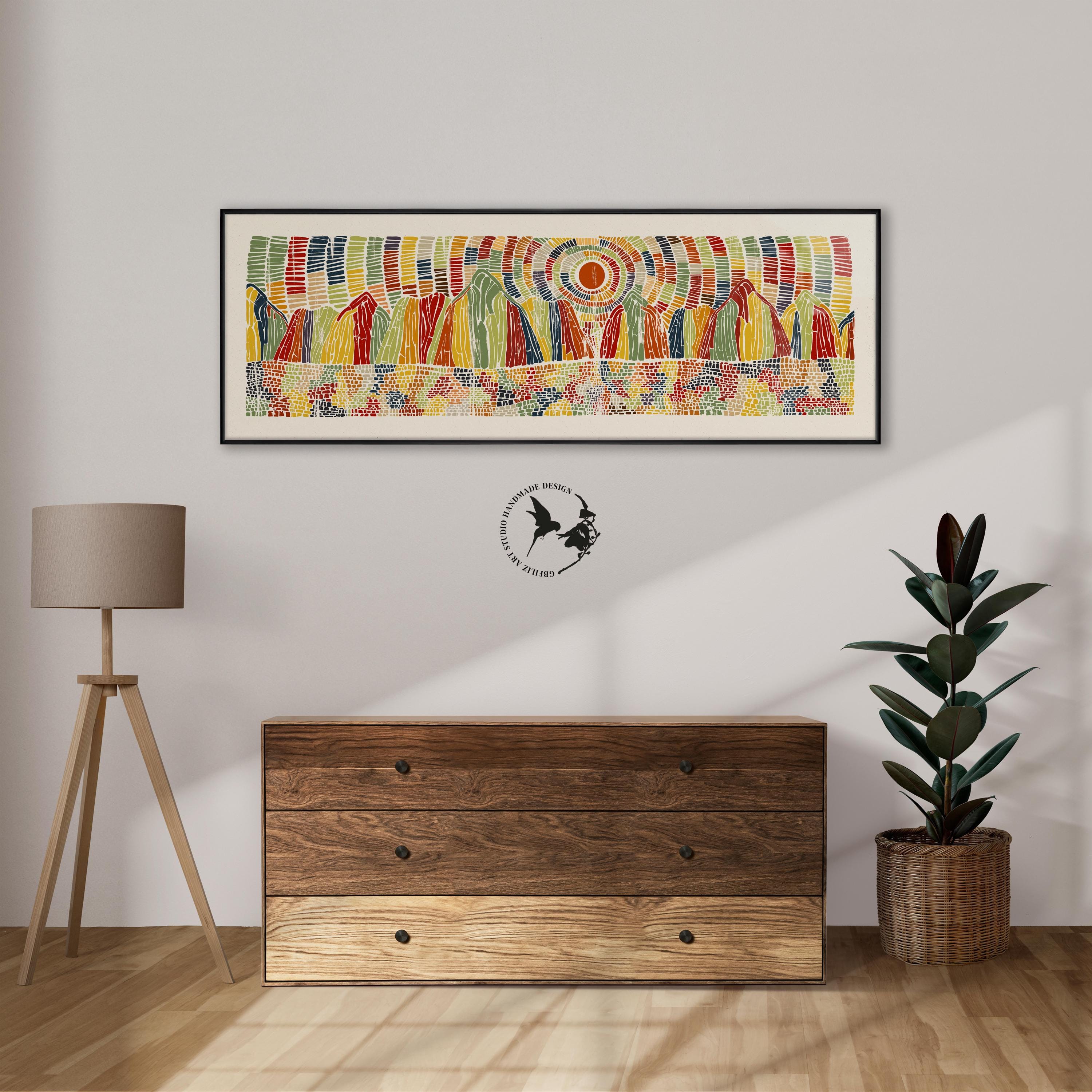 Framed Bauhaus Poster, Horizontal Wall Art, Retro Colors Bauhaus Art ...
