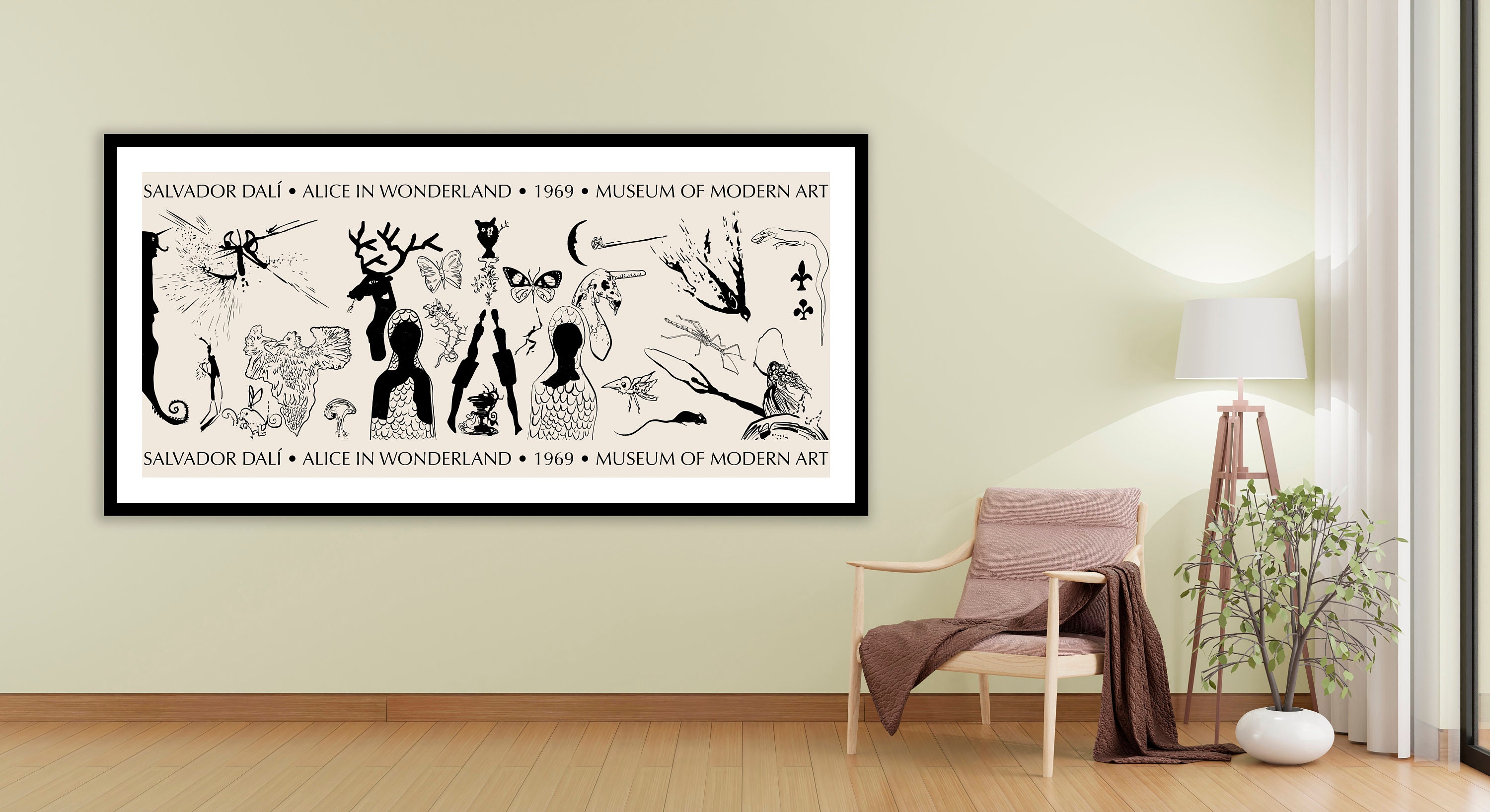 Salvador Dali Line Art 2024, Alice in Wonderland Dali Style Art, Large ...