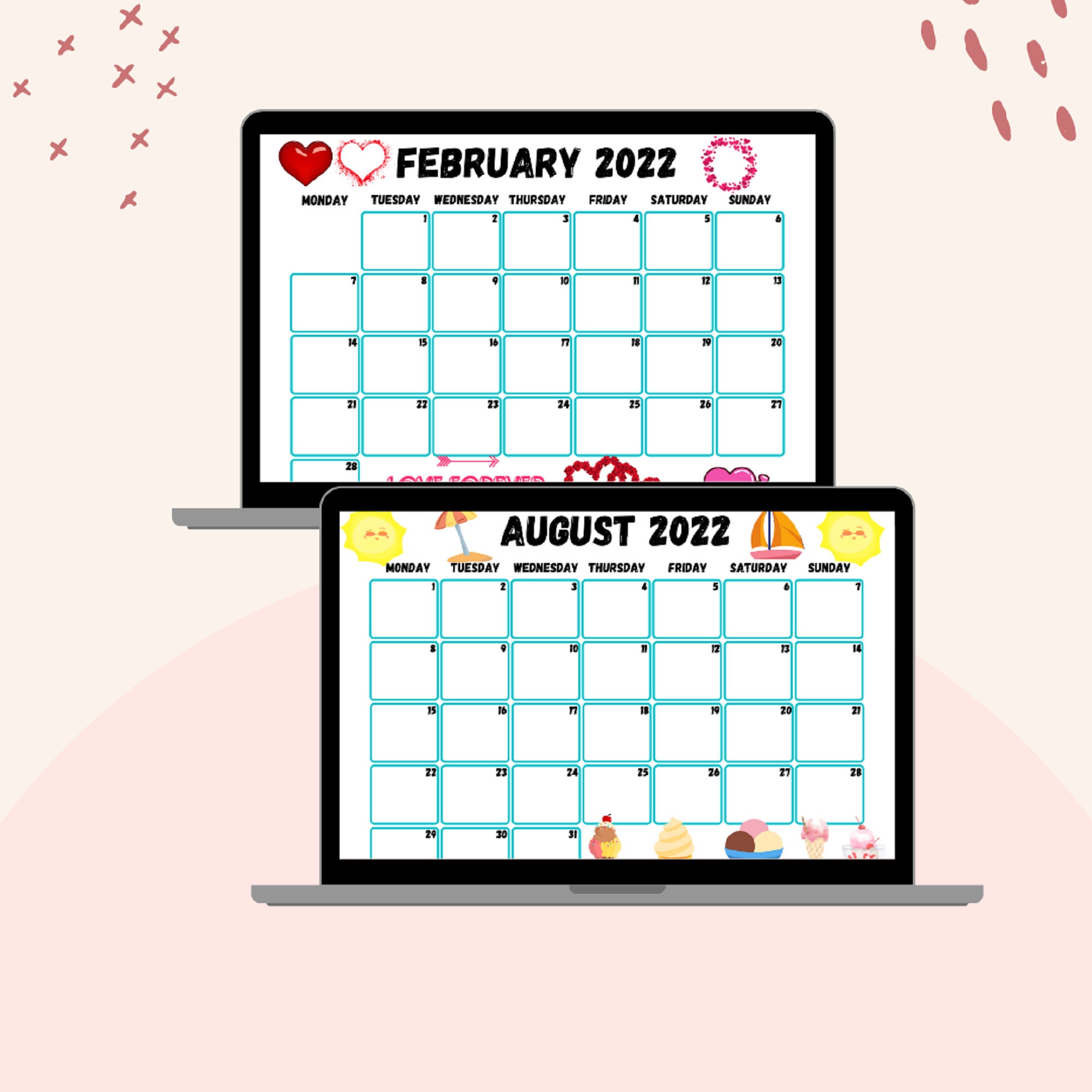 12 Month Calendar 2022 Printable | Etsy