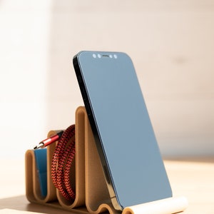 Wooden Phone Holder, Minimalist and Modern Phone Holder, Desk Organizer ...