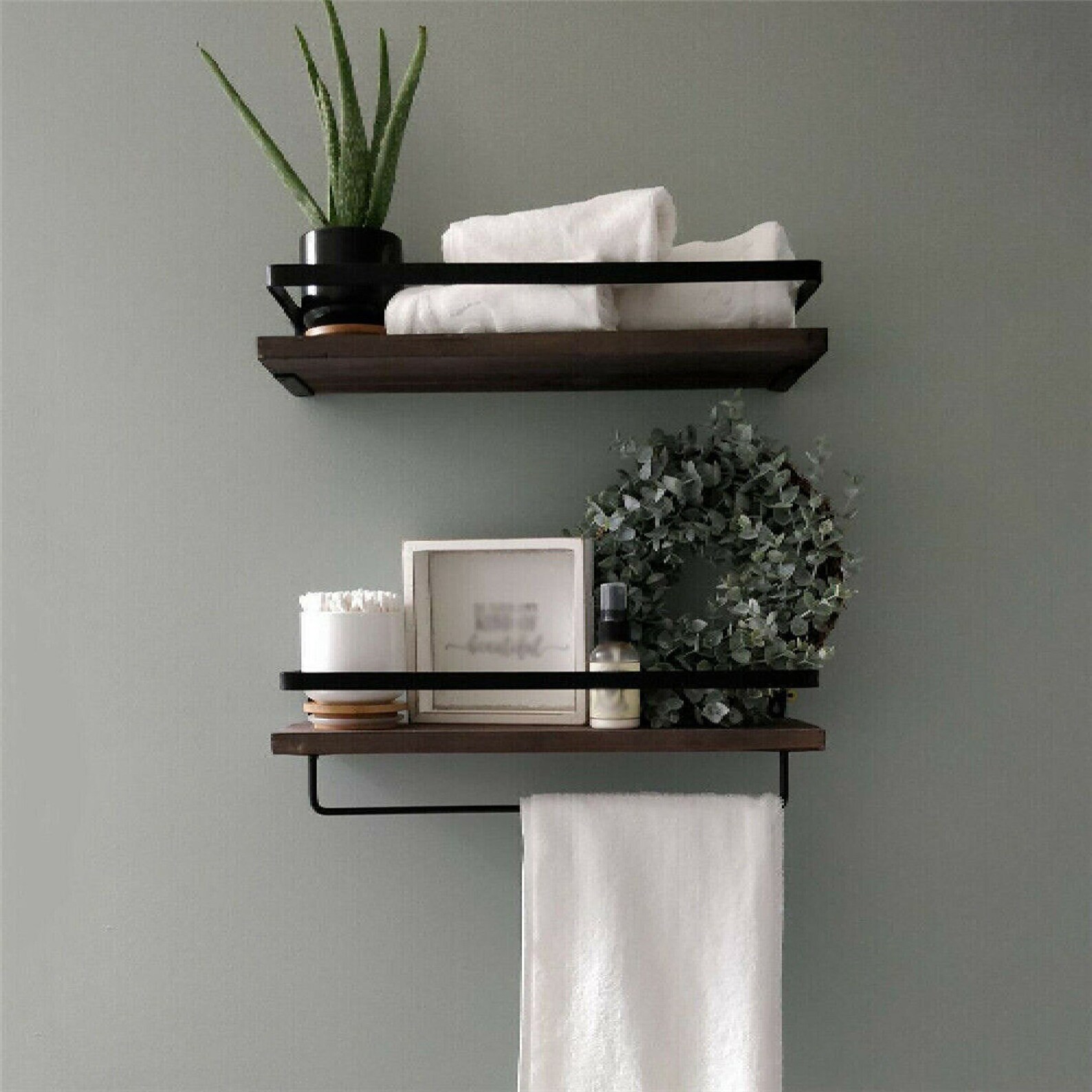 2x Floating Shelves-wall Mounted Shelf Rustic Shelf Wall Shelf Metal ...