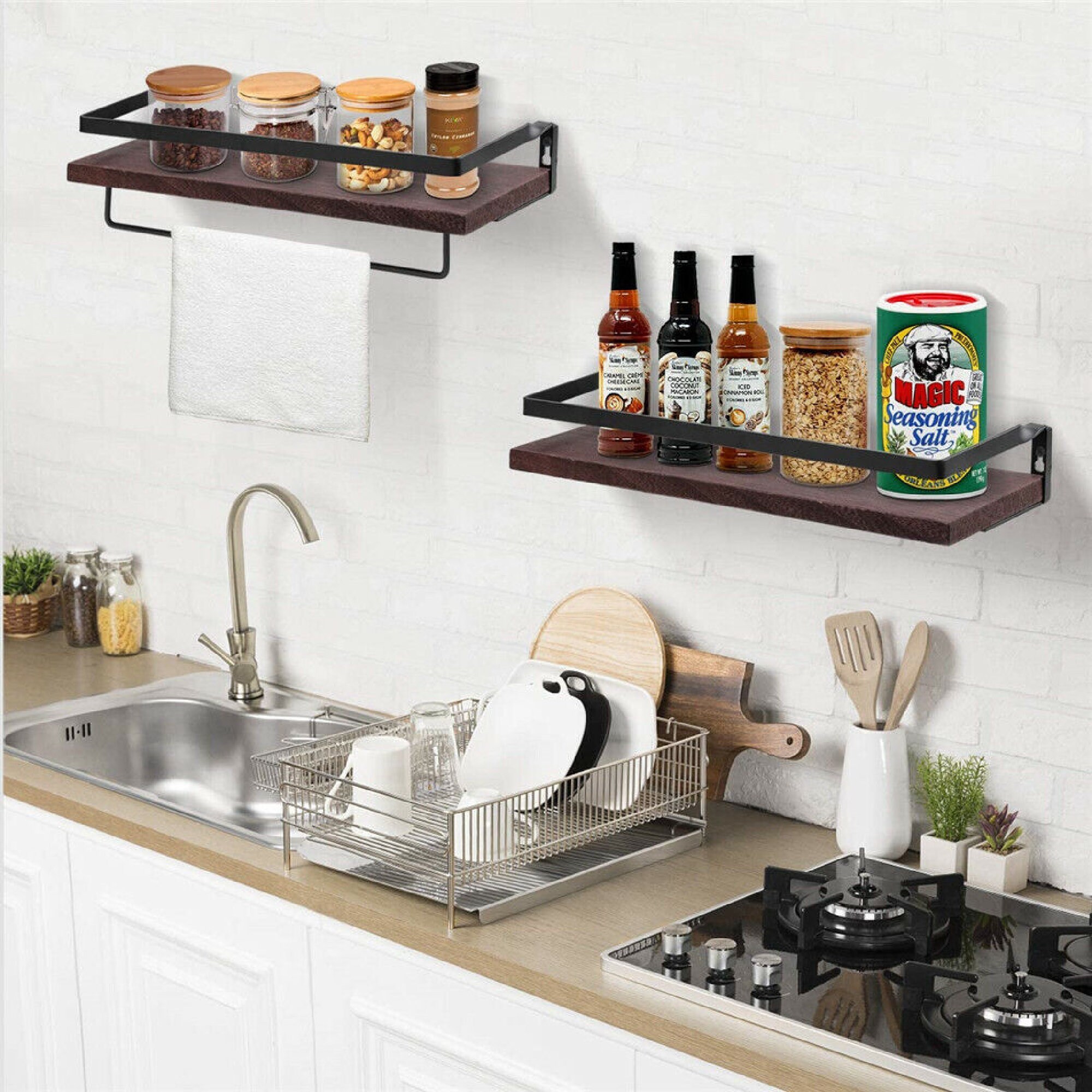 2x Floating Shelves-wall Mounted Shelf Rustic Shelf Wall Shelf Metal ...