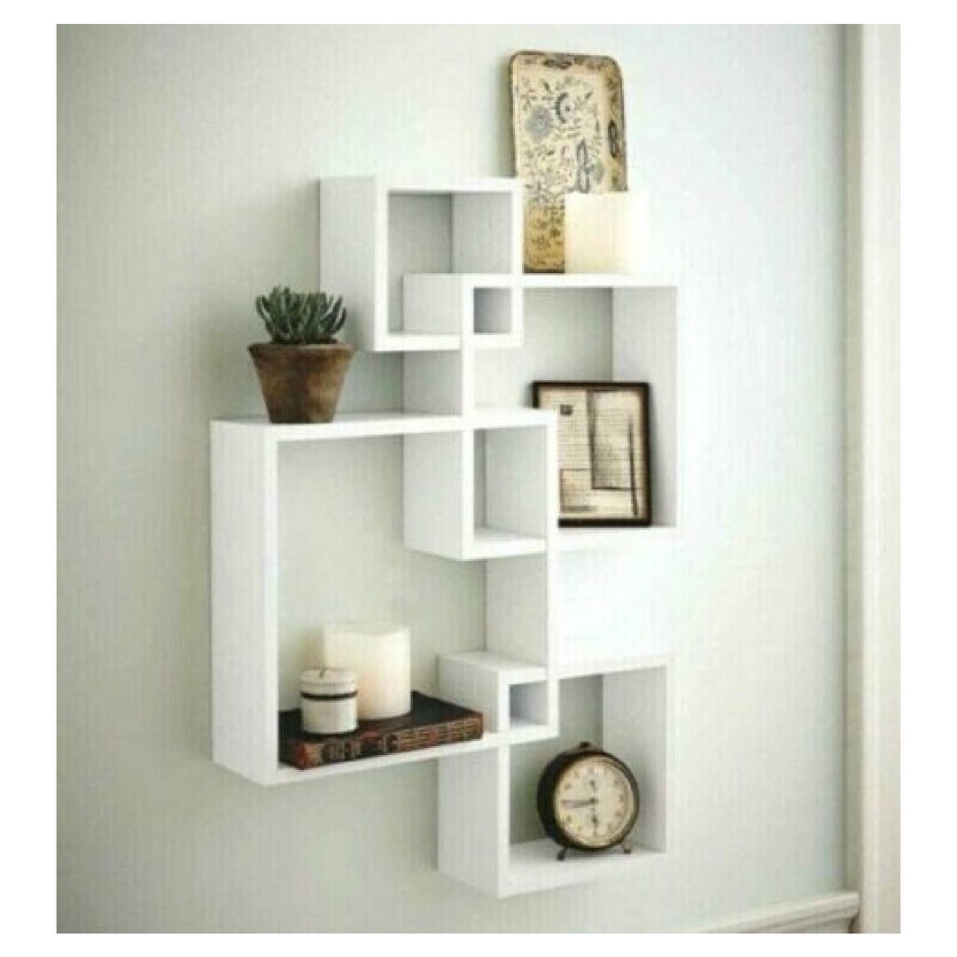 White Interlocking Shelf Cube Shelf Floating Shelves Wood Shelf Display ...