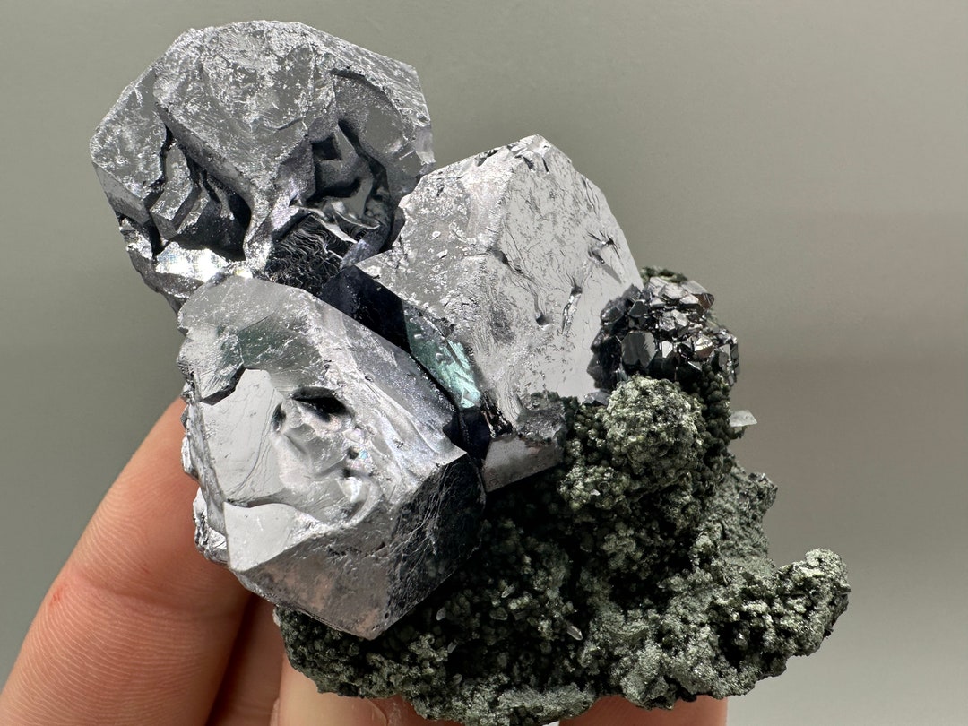 Stunning Shiny Galena on Green Quartz Chlorite Inclusions and ...