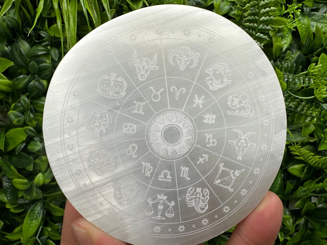 ONE1 8/8cm.natural Selenite Zodiac Disc Selenite Engraved Disc Energy ...