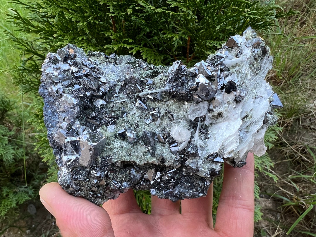 Perfect Skeletal Shiny Silver GALENA Whit Black Sphalerite and Quality ...