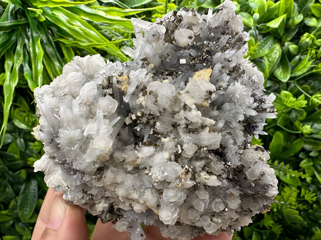 Lovely Piece Shiny Pyrite on Transparent Quartz Natural Mineral Crystal ...