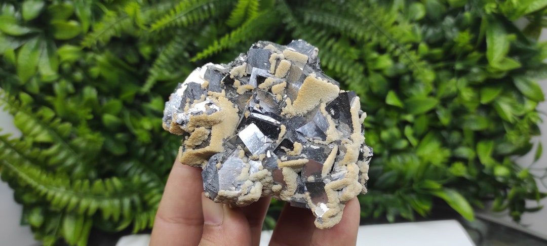 Amazing Top Skeletal Shiny Silver GALENA, Whit Siderite Natural Mineral ...