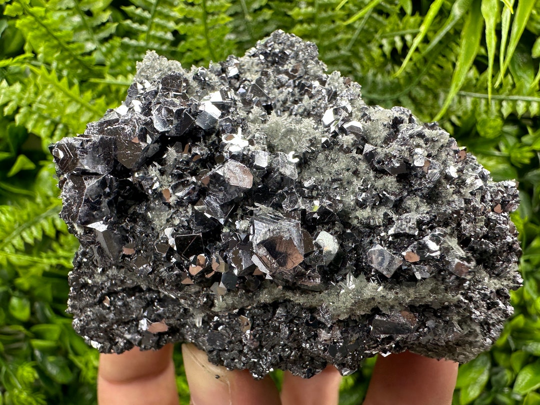 Galena With Green Quartz and Chlorite: Natural Mineral Crystal Decor - Etsy