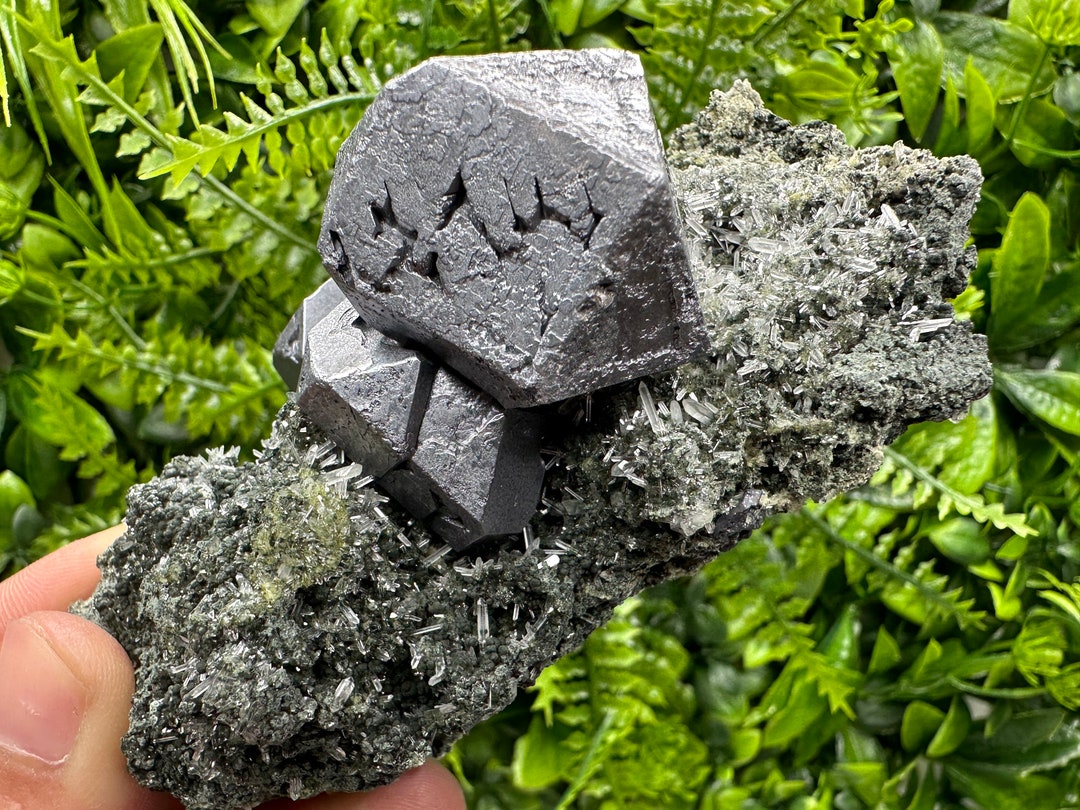 Perfect Skeletal Shiny Silver GALENA and Quartz Whit Chlorite Natural ...