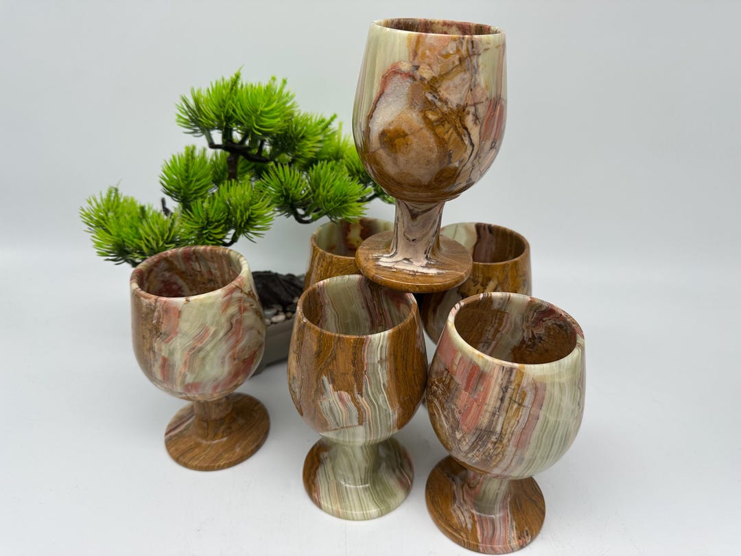 SET 6 Pcs. Vintage Onyx Cups/natural Onyx Goblets/onyx Cordials/onyx ...