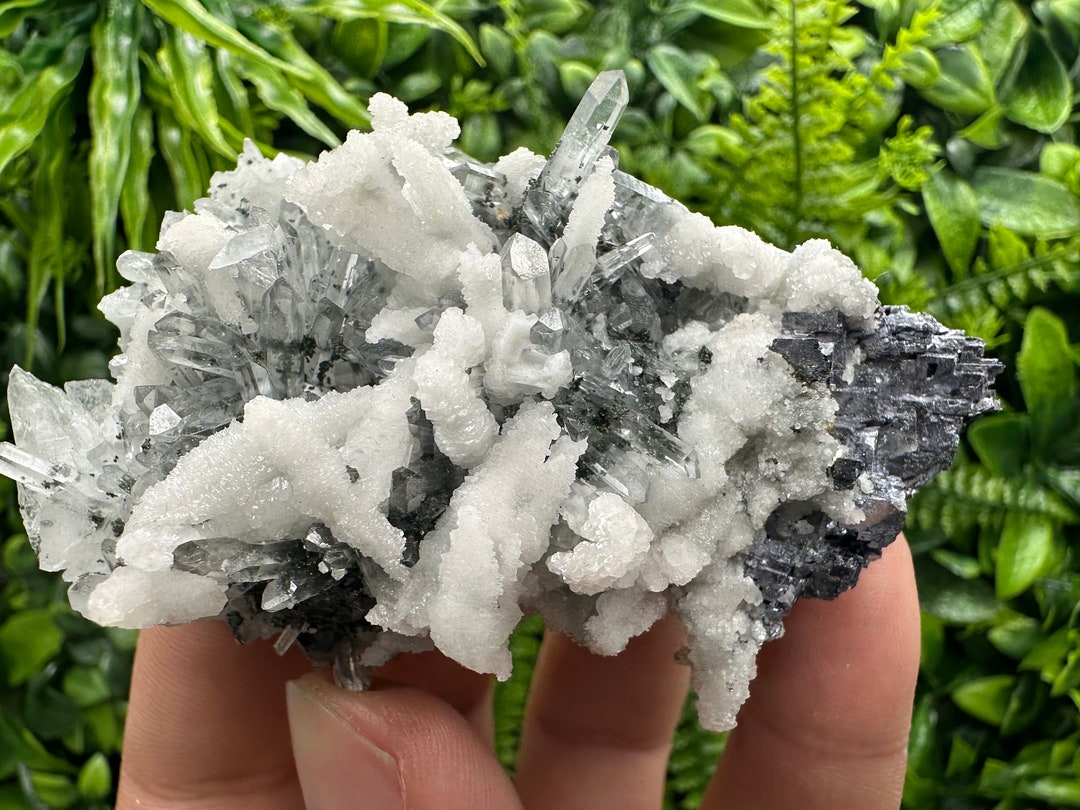 Amazing Calcite on Transparent Quartz and Galena Natural Minerals ...