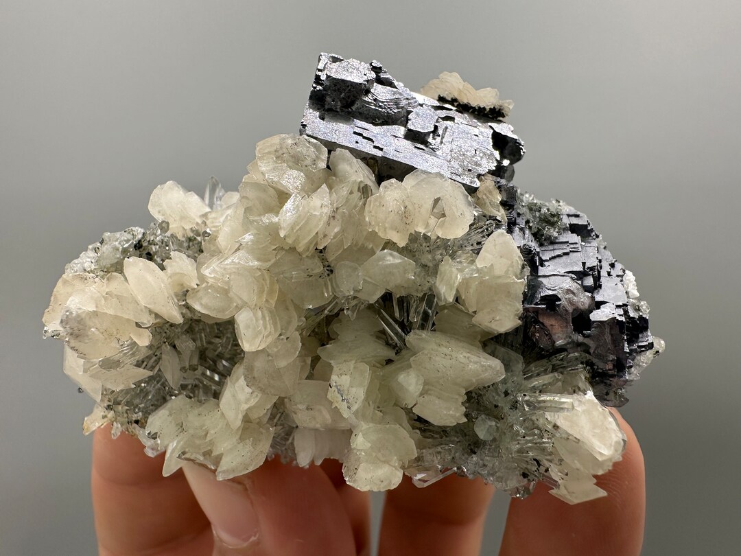 Stunning Shiny Galena Whit Calcite on Quartz Natural Minerals Souvenir ...