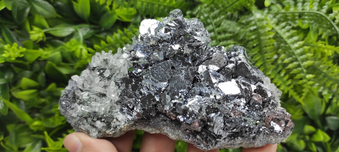 Skeletal Galena on Quartz: Natural Mineral Crystal Decor - Etsy