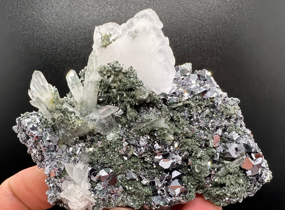Perfect Skeletal Shiny Silver GALENA and Quality Whit Chlorite,mangano ...