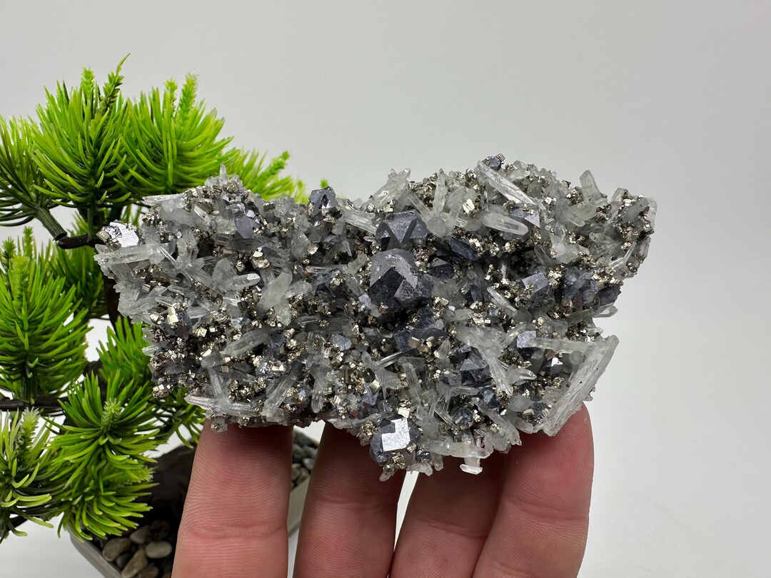 Galena Spinel Law, Pyrite on Green Quartz, Madan Bulgaria Mineral ...