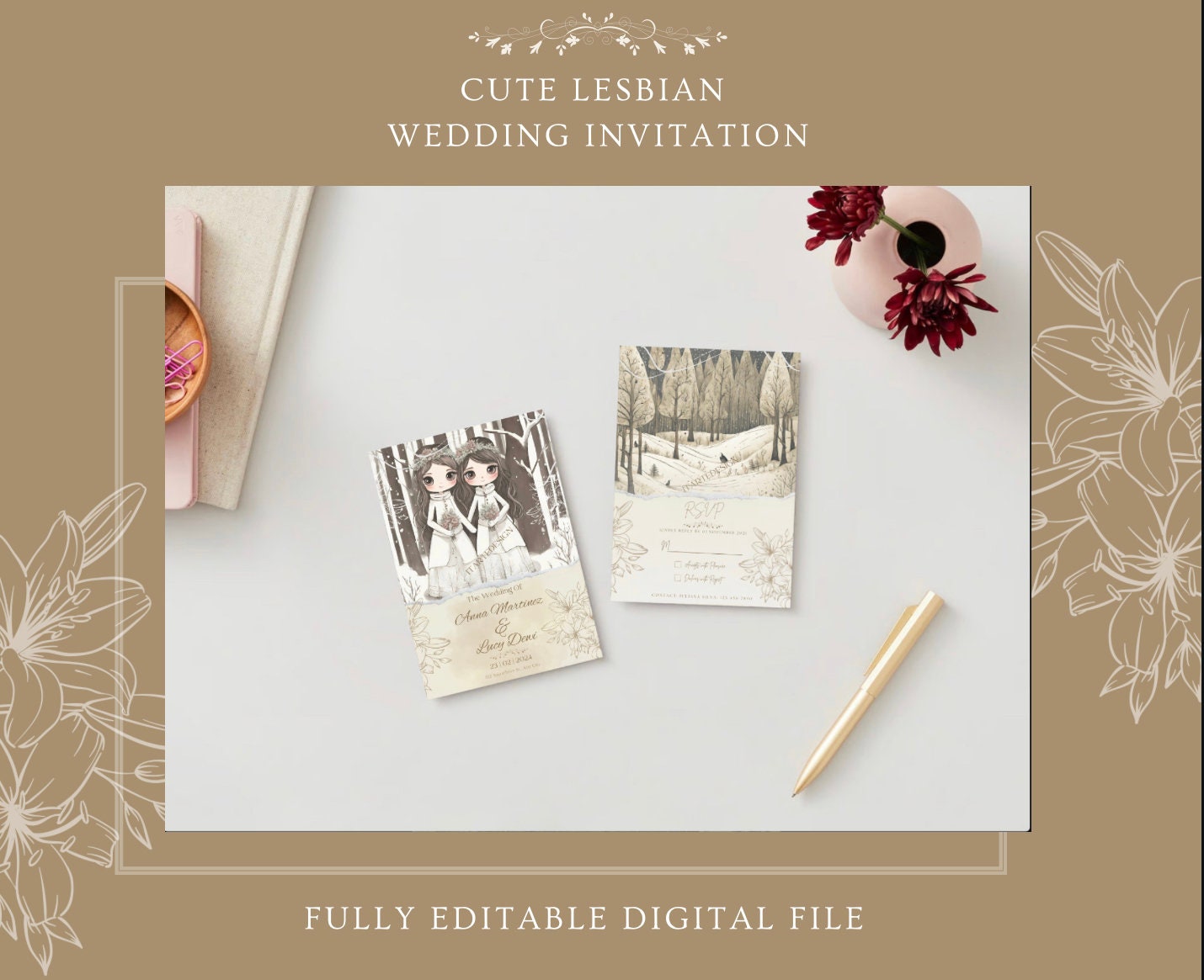 Lesbian Wedding Invitations Template Ideas Same Sex Women Wedding Lesbian Wedding Card Women