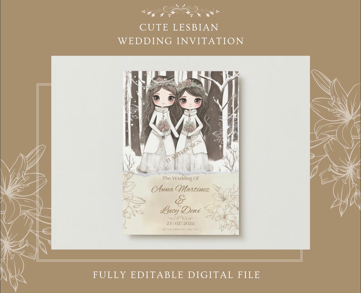 Lesbian Wedding Invitations Template Ideas Same Sex Women Wedding Lesbian Wedding Card Women
