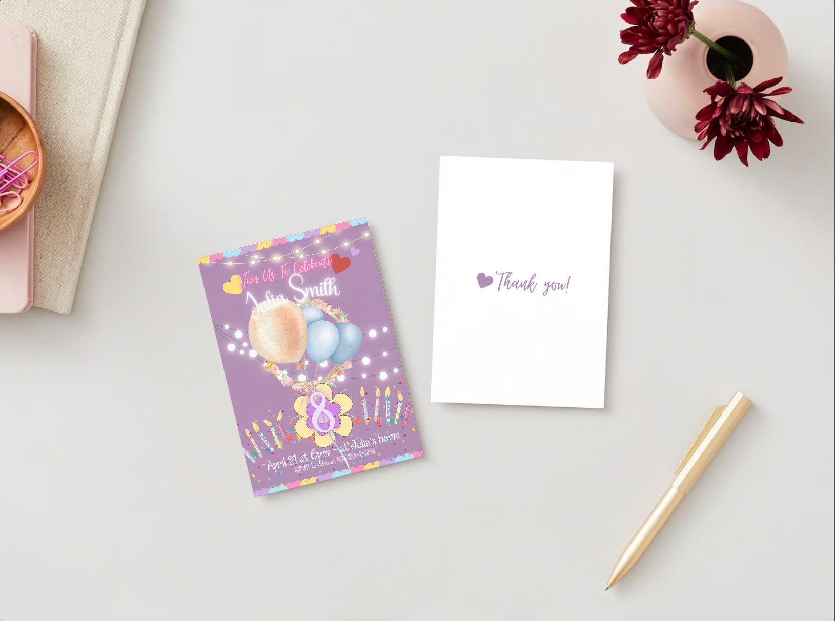 Editable Birthday Invitation Purple Balloons Join Us Party Invitation ...