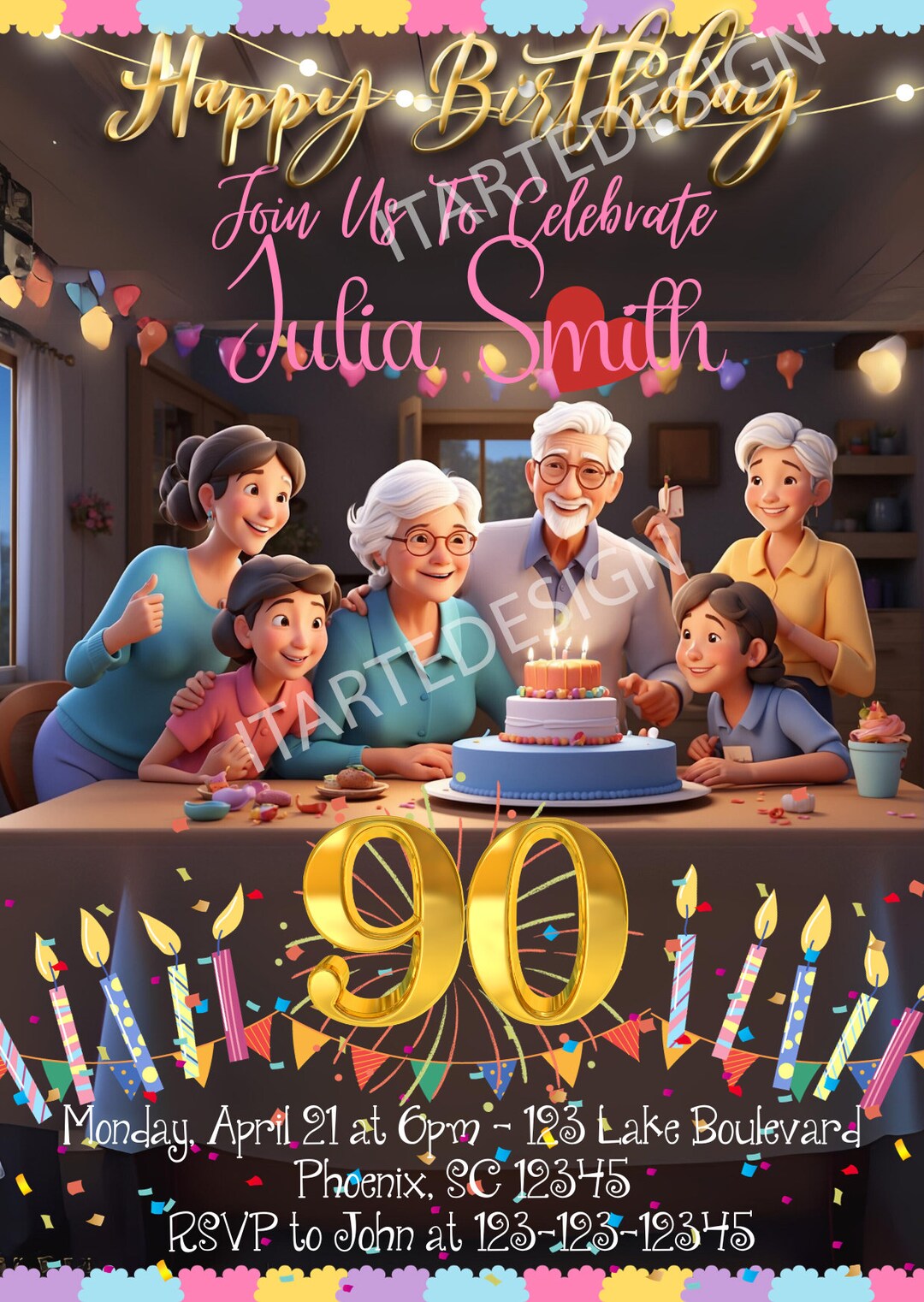 90th Birthday Invitation Man - Woman 90th Invitation Birthday Card 78th ...