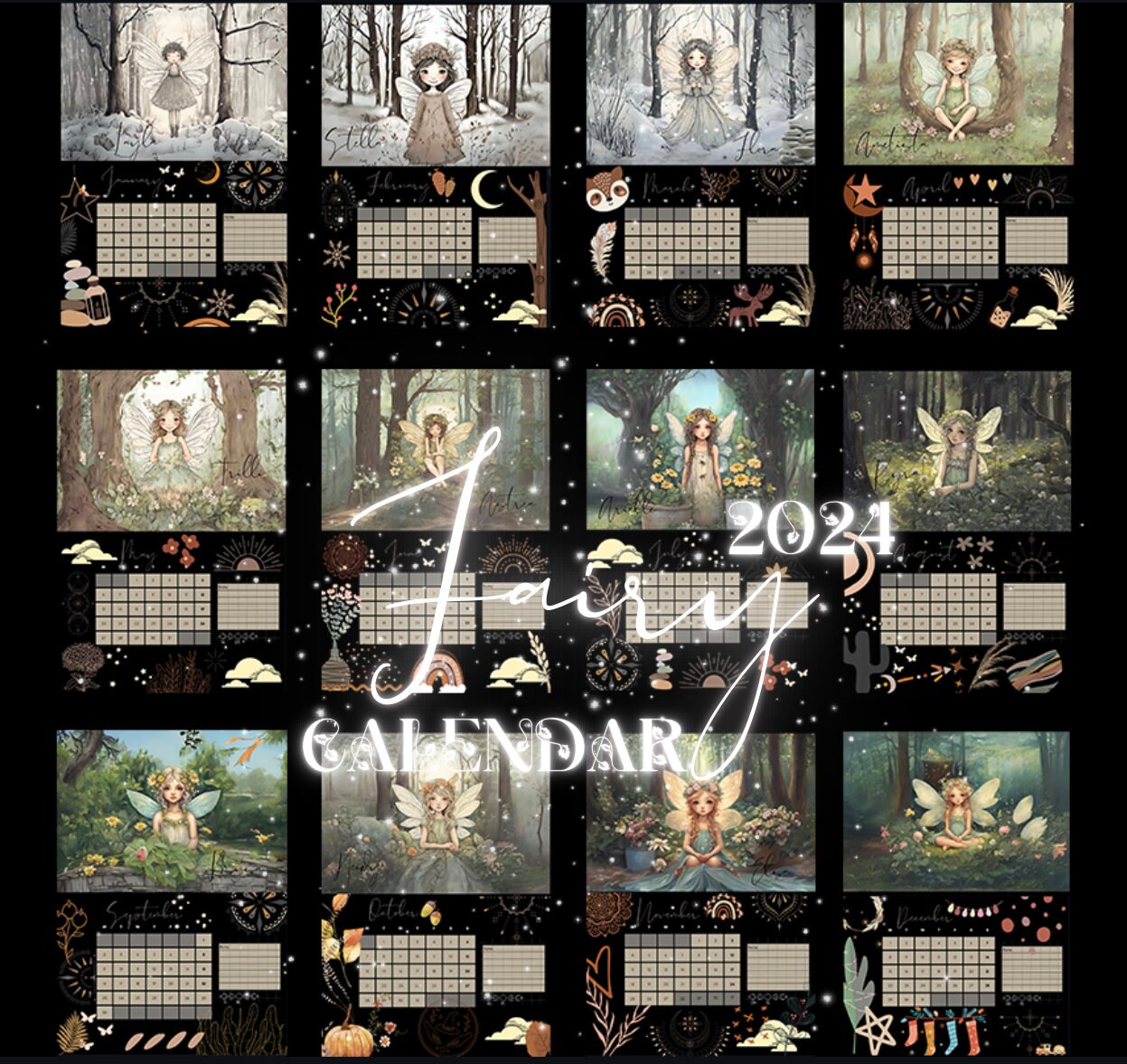 A3 Calendar 2024 Magic Fairy Garden Calendar Printable 2024 Monthly ...