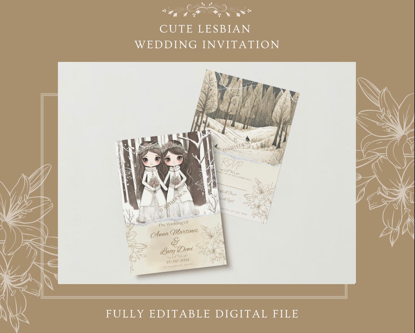 Lesbian Wedding Invitations Template Ideas Same Sex Women Wedding Lesbian Wedding Card Women