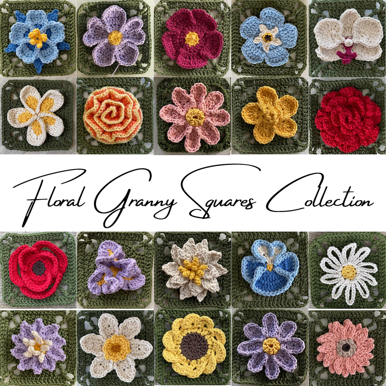 Floral Granny Square Crochet Pattern Ebook: 20 Flower Designs (PDF) - Etsy