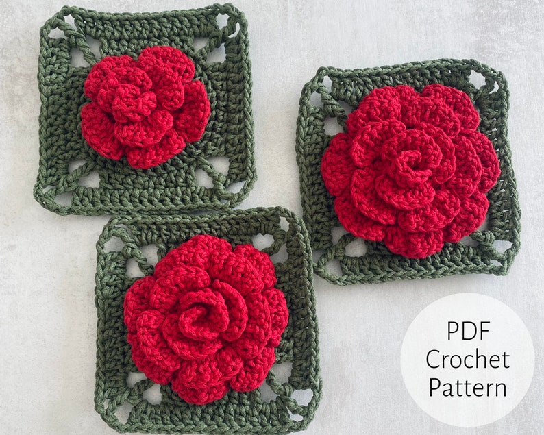 Crochet Roses Granny Squares Floral Granny Square - Etsy