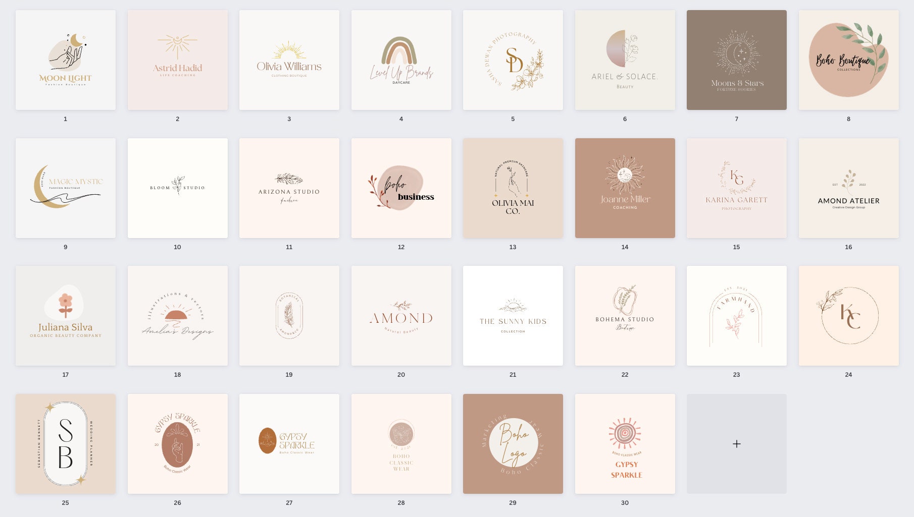 Boho Logo Bundle Template 30 Pack, Custom Logo Design DIY, Canva Logo ...