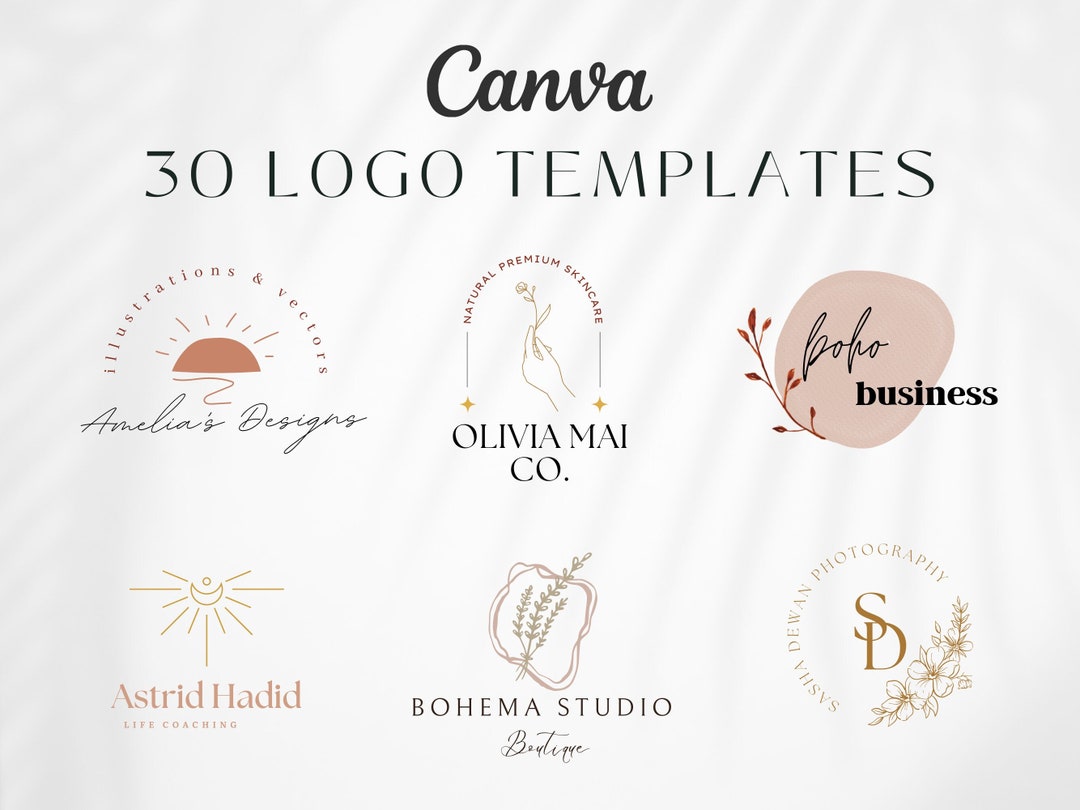 Boho Logo Bundle Template 30 Pack, Custom Logo Design DIY, Canva Logo ...