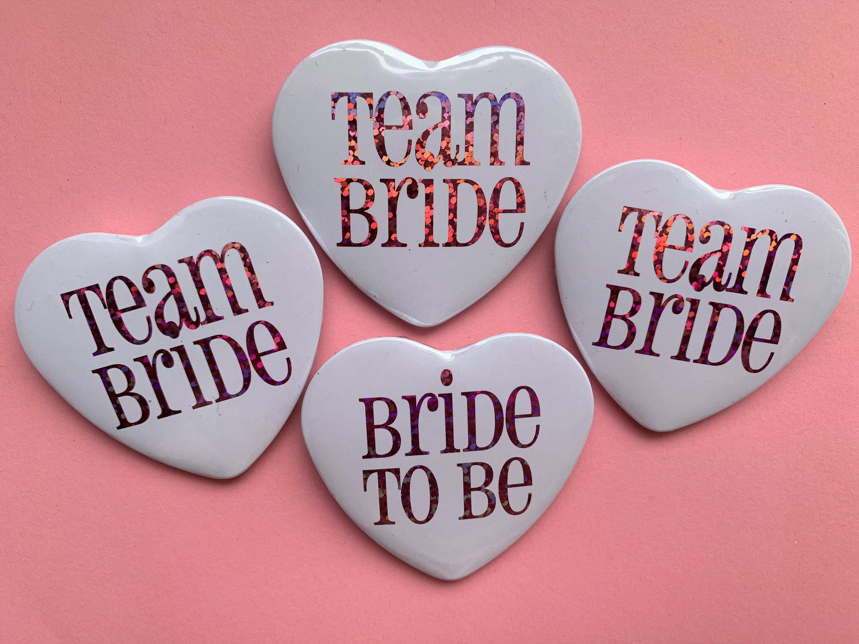 Team Bride Heart Shaped Pin Badges, Hen Party. - Etsy UK