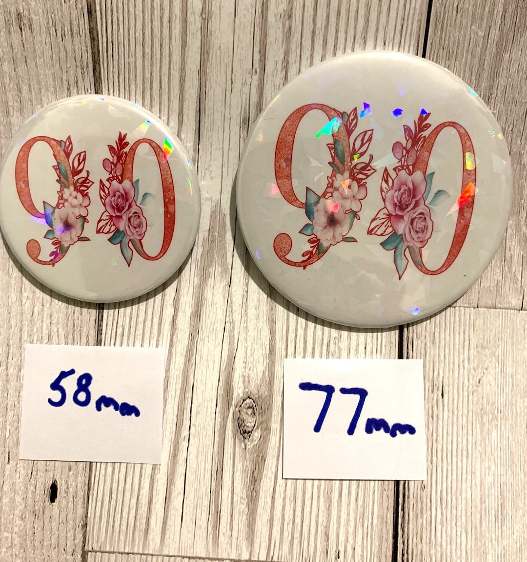90th Birthday Sparkly Badge, Happy Birthday, 90 Years Old, Floral ...