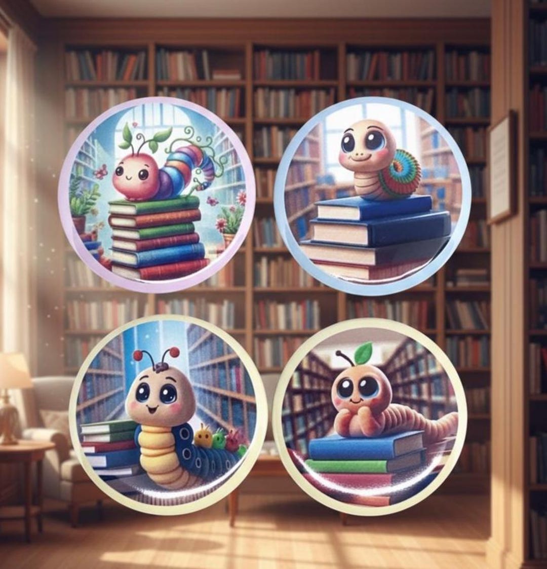 Bookworm Badges for Book Lovers, Libraries, Book Clubs, Avid Readers ...