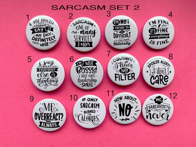Sarcastic and Humorous Badges, Suits All Ages, Fun Badges SET 2 - Etsy