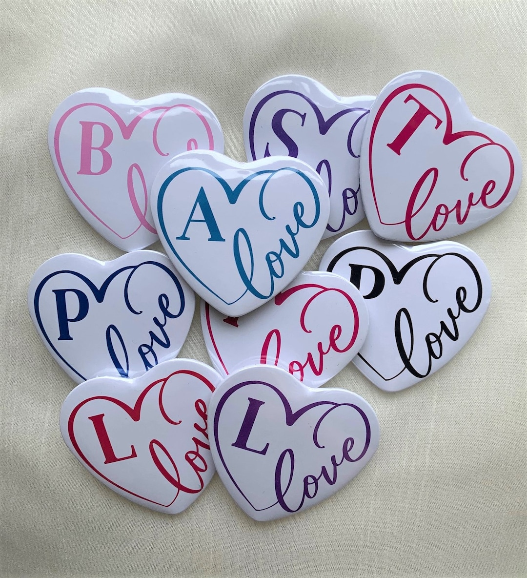 Heart Shaped Pin Badges With Initial and Love Design - Etsy