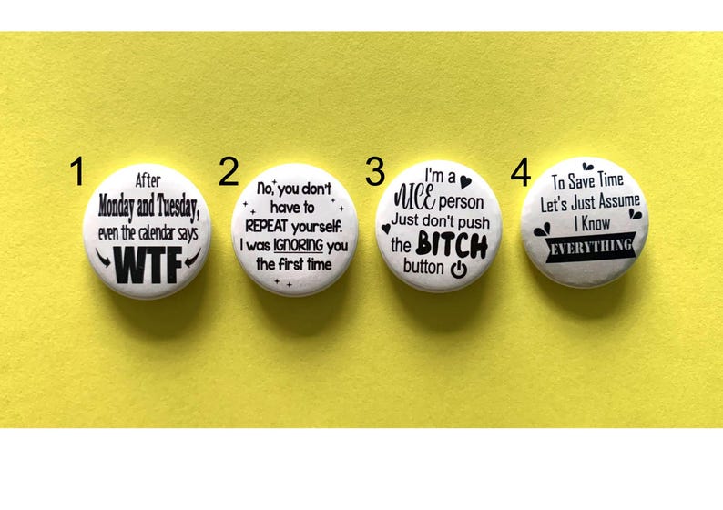 Sarcastic and Humorous Badges, Suits All Ages, Fun Badges SET 4 - Etsy