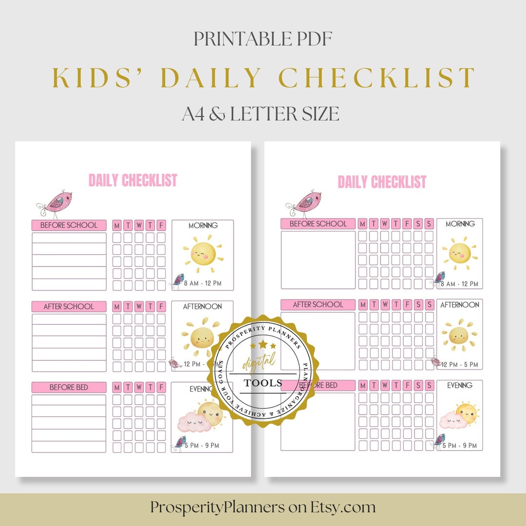 Daily Routine Responsibility Chart Kids School Checklist Homeschool ...