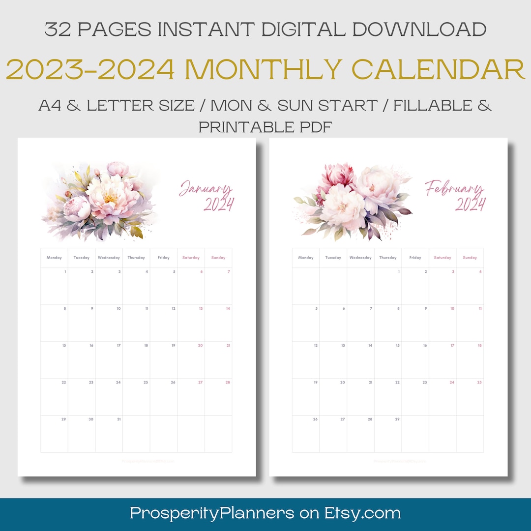 Monthly Planner Printable 2023-2024 Fillable Printable PDF - Etsy