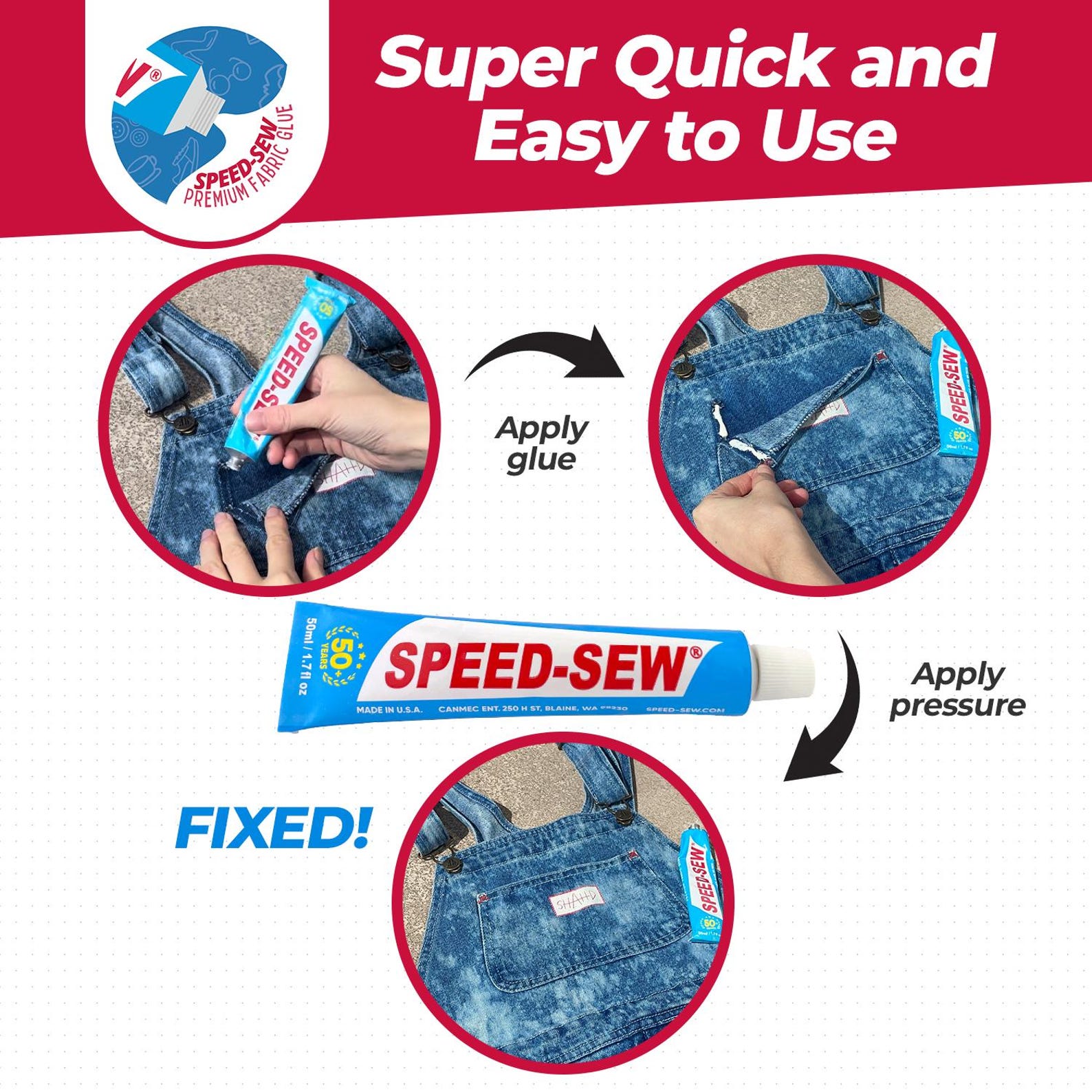 Speed-sew Fabric Glue: No Sew Adhesive for Denim, Upholstery - 12 Pack ...