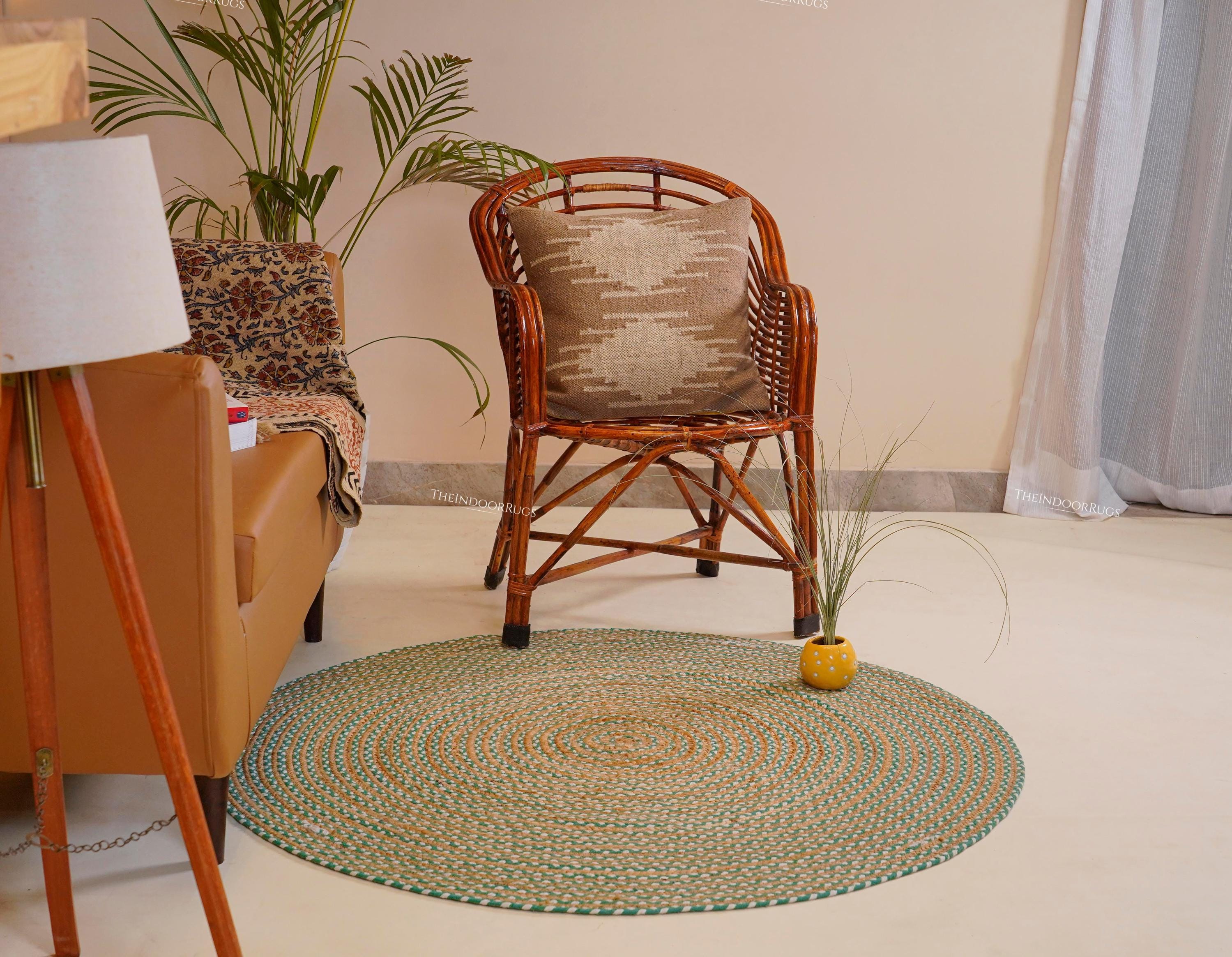 Round Hand Braided Cotton Jute Rugs : Circle Area Carpet Moroccan ...