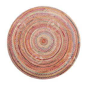 Hand Braided Round Chindi and Jute Rug, Custom Size Natural Circle Jute ...