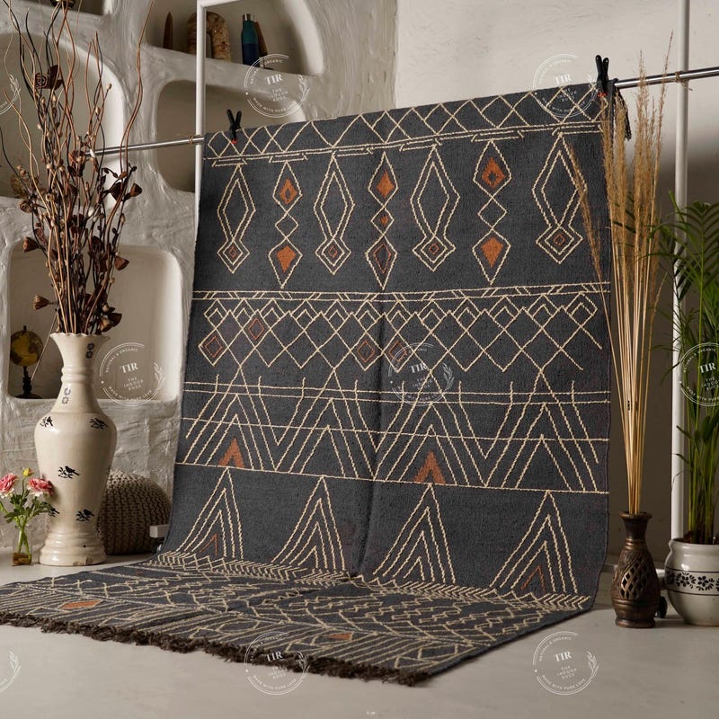 Black Wool and Jute Rug - Etsy UK