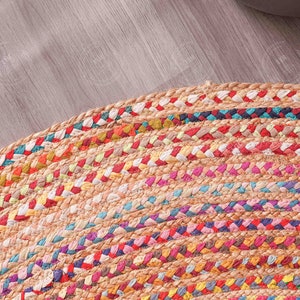 Hand Braided Round Chindi and Jute Rug/ Custom Size Natural Circle Jute ...