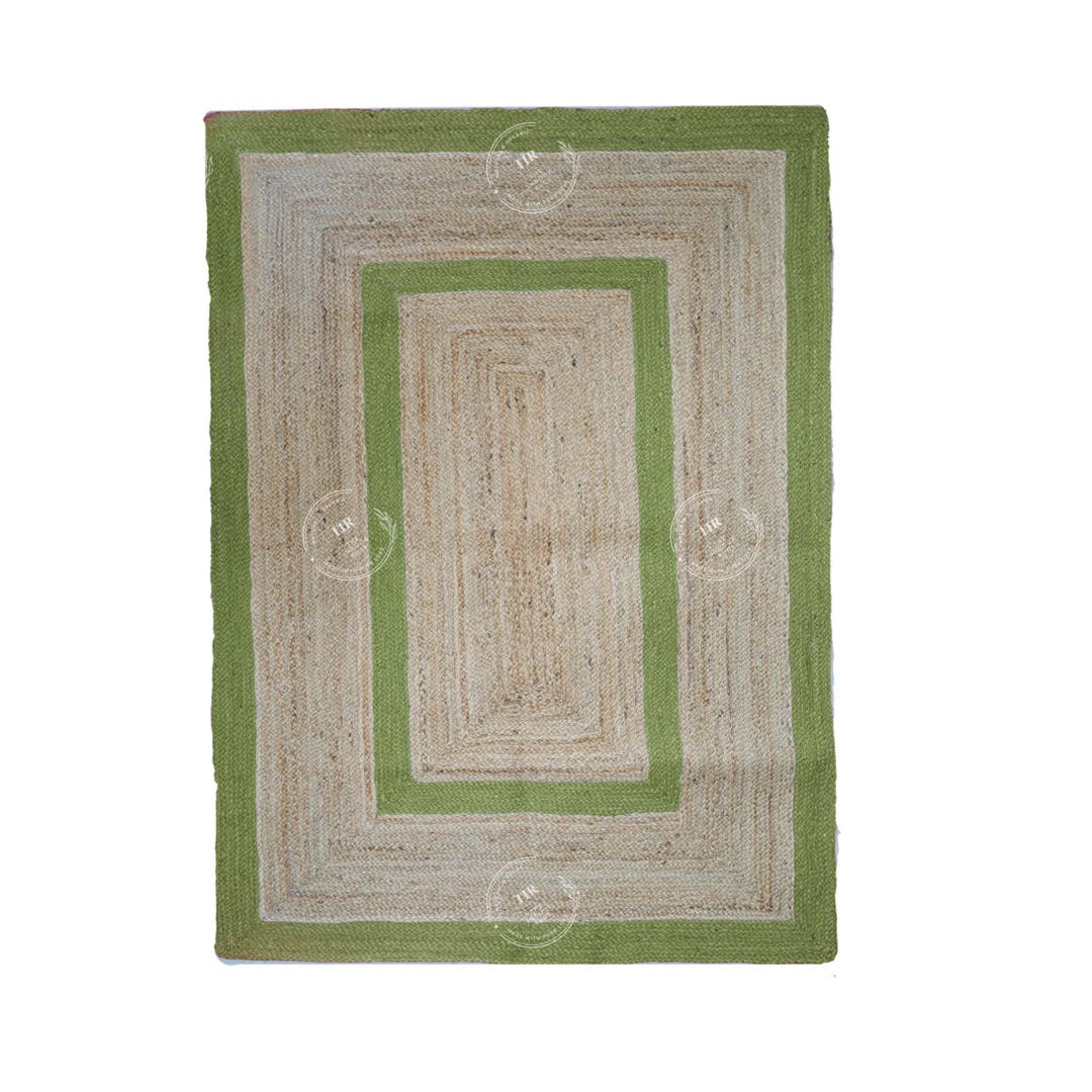 Border Green Jute Rug Braided Rug Boho Rug Handwoven Jute Area Rug ...