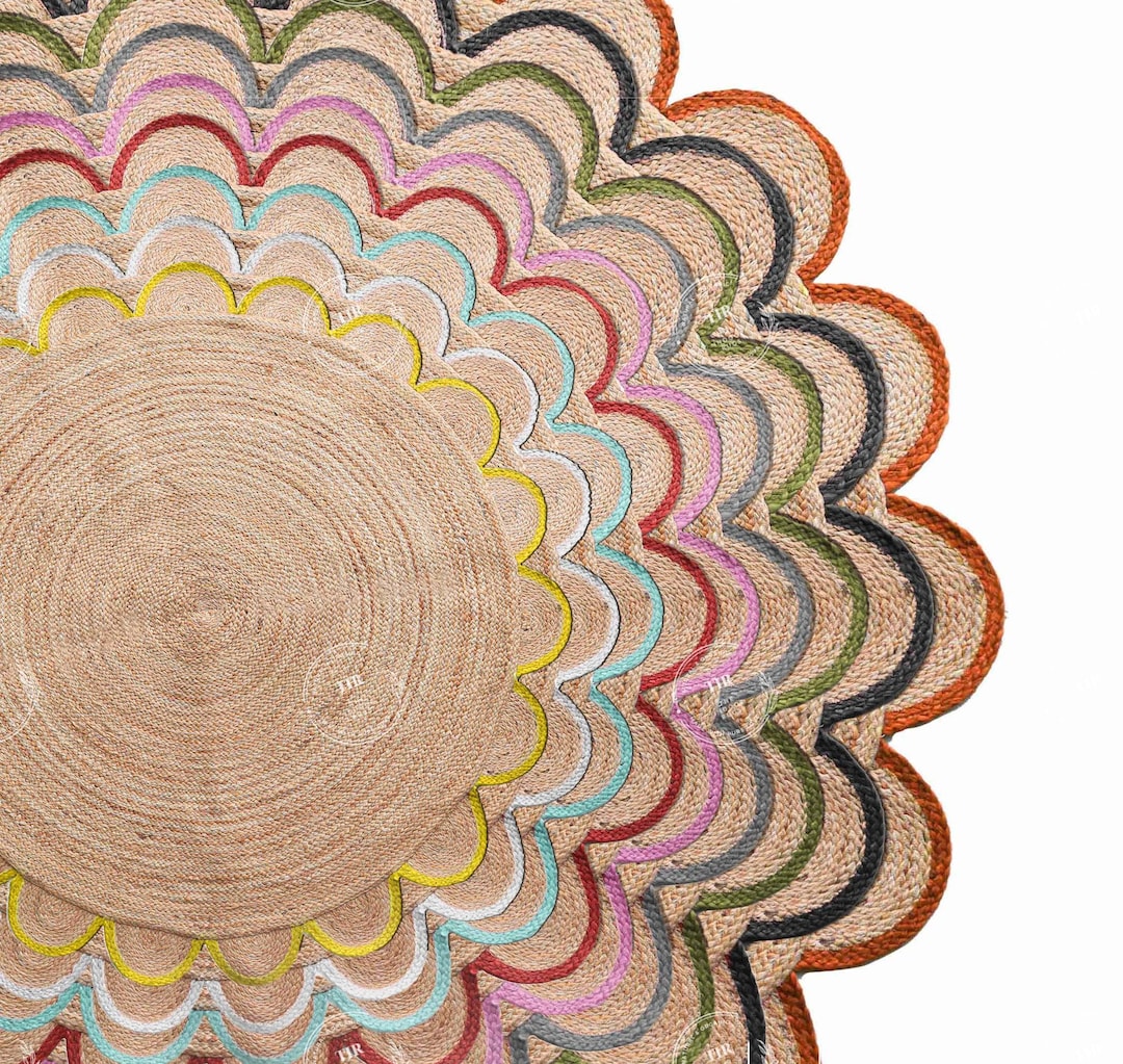 Hand Braided Natural Jute Round Scalloped Rugs, Custom Size/ Color ...