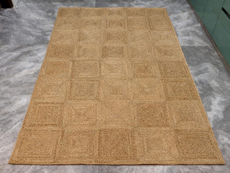 Handmade Geometric Jute Rug: Rectangular Braided Jute Carpets for ...