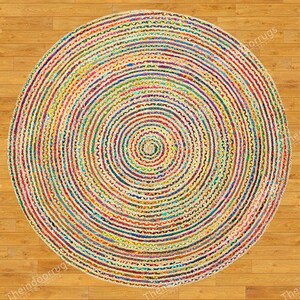 Hand Braided Round Chindi and Jute Rug/ Custom Size Natural Circle Jute ...
