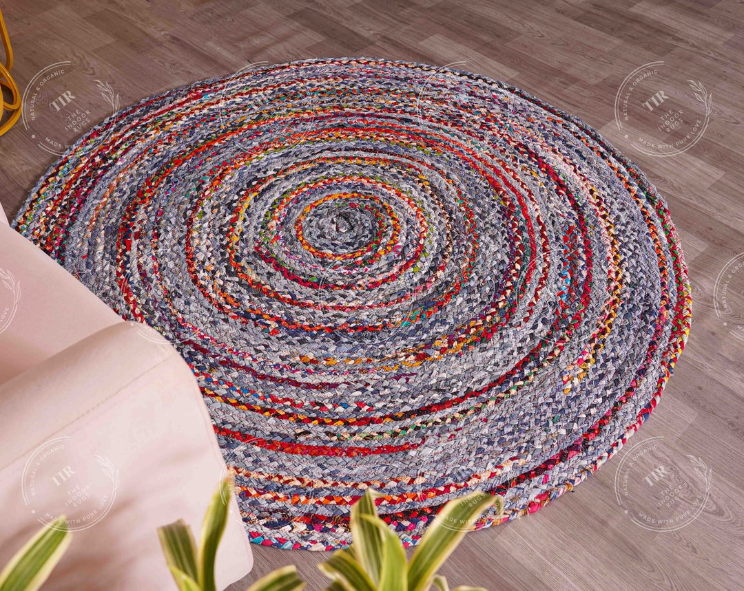 Cotton Multi-color Round Rugs Indian Handmade Cotton Round Purely Rugs ...