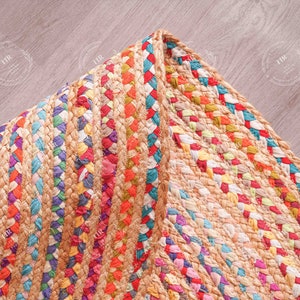 Hand Braided Round Chindi and Jute Rug/ Custom Size Natural Circle Jute ...