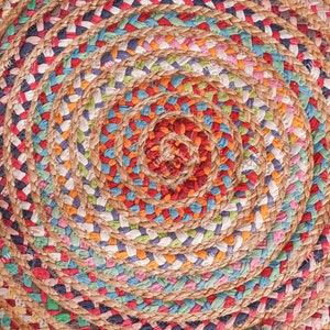 Hand Braided Round Chindi and Jute Rug/ Custom Size Natural Circle Jute ...